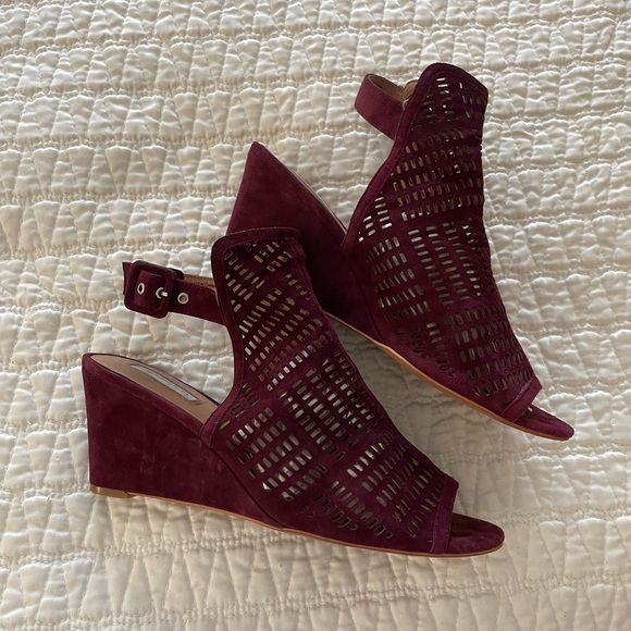 Halogen | Shoes | Halogen Rosina Burgundy Suede Laser Cut Wedge Sandals ...